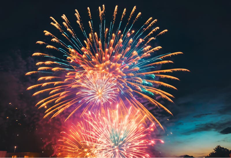 Fireworks in the night sky stock illustration. Illustration of ...