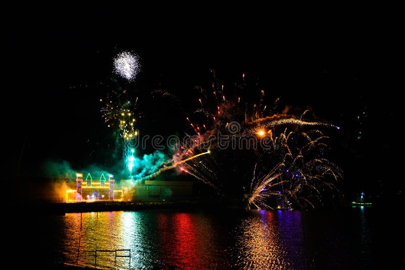 Fireworks in the night sky stock image. Image of holiday - 44010595