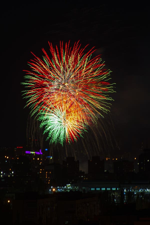 Fireworks in the night sky stock photo. Image of turned - 247110024