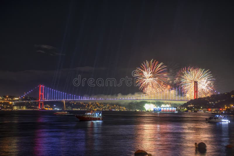 Fireworks Over Bosphorus in Istanbul during Editorial Stock Photo ...