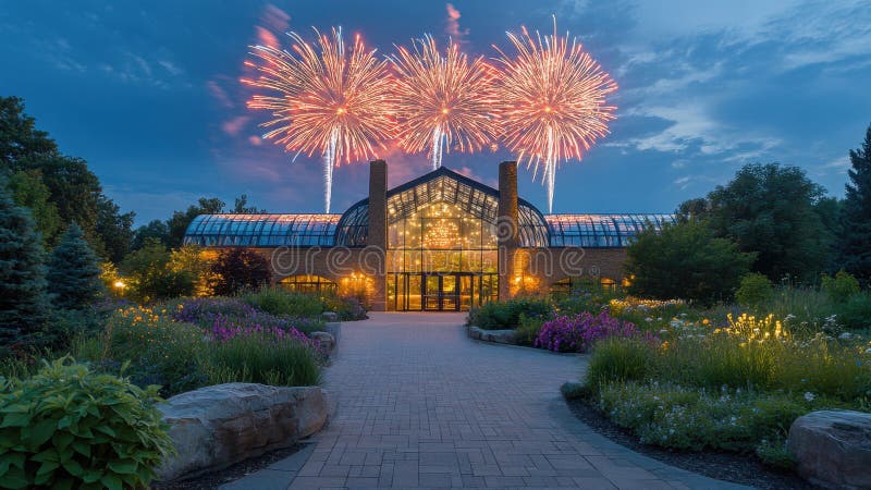 Fireworks Over Botanical Garden Stock Image - Image of holiday ...