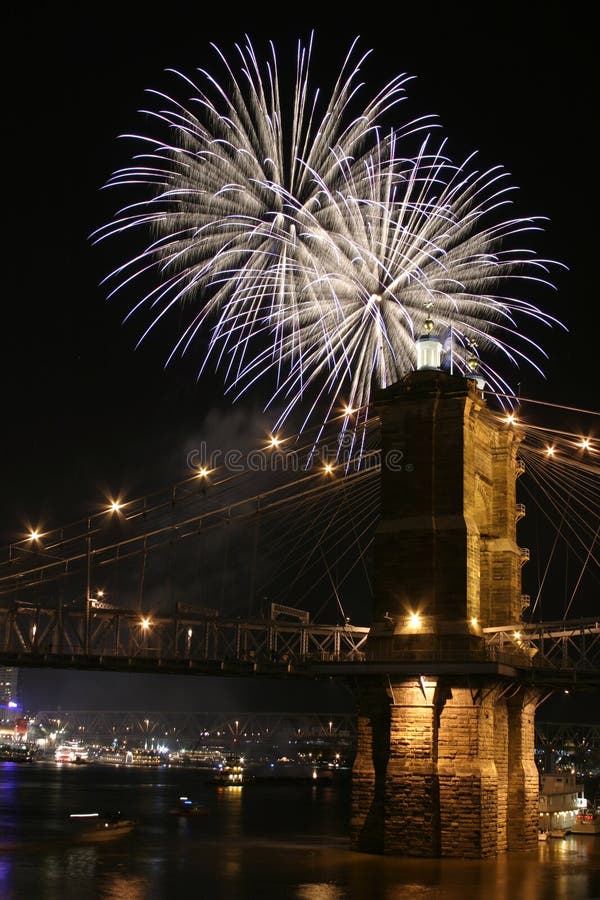 Fireworks over the bridge stock photo. Image of night, bridge - 700444