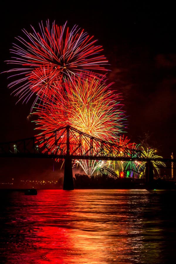 Fireworks over bridge stock image. Image of holiday, show - 59985441