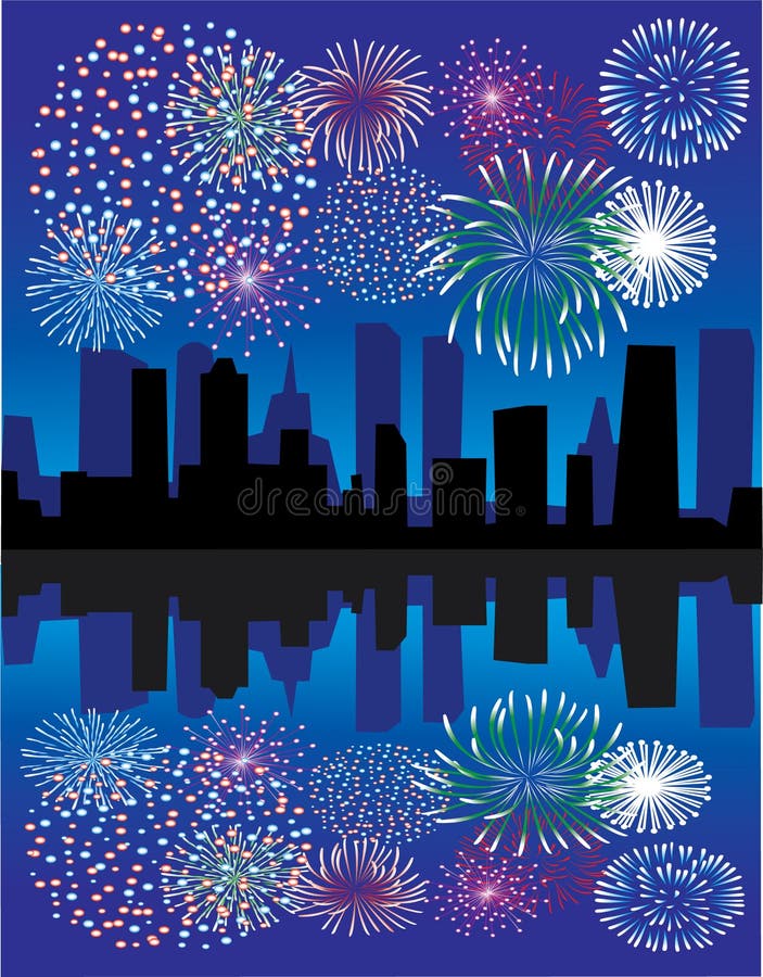 Fireworks over city stock vector. Illustration of vector - 14798566