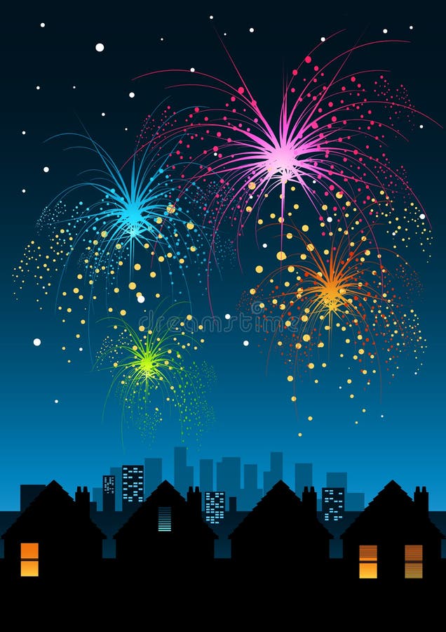 Fireworks over the City stock illustration. Illustration of explode ...