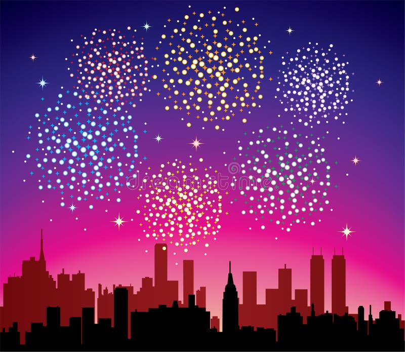 Fireworks over a city stock vector. Illustration of star - 13518534