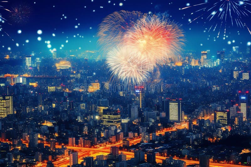 Fireworks in the City Fireworks Over the City Stock Illustration ...