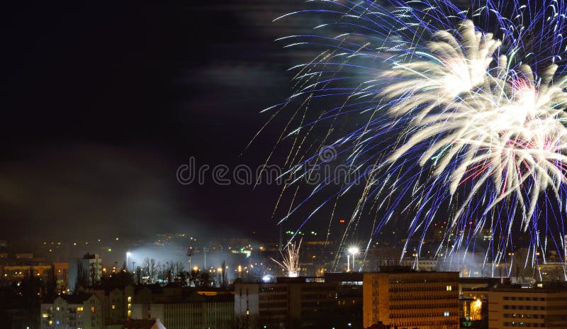 Fireworks over the city. stock photo. Image of light - 30833356