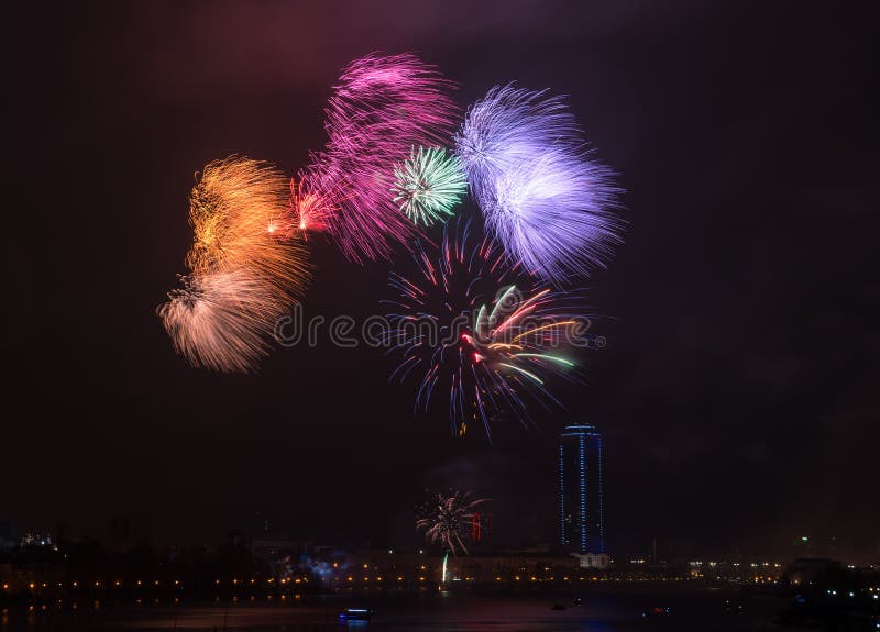Fireworks over the city stock photo. Image of light, celebration - 83737924