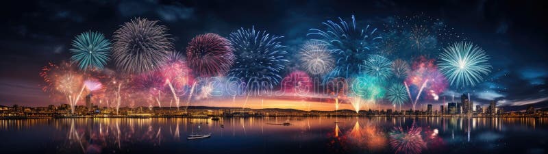Fireworks over a city stock illustration. Illustration of festive ...