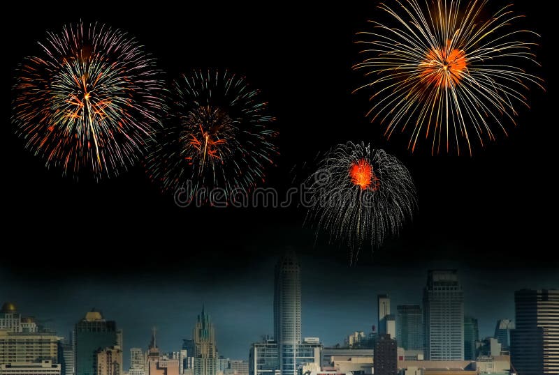 Fireworks over the city stock image. Image of display - 76975993