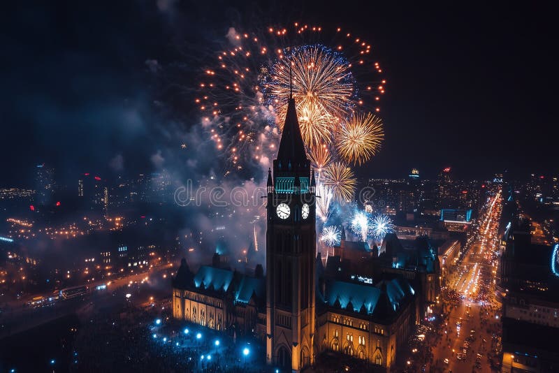 Fireworks Over Clock Tower. by Generative Ai Stock Illustration ...