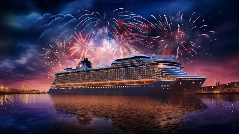 The Fireworks Over the Cruise Ship Reflected Off the Water, Creating a ...
