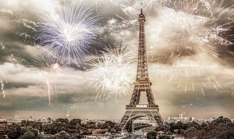 Fireworks Over Eiffel Tower New Year Destination Stock Image - Image of ...