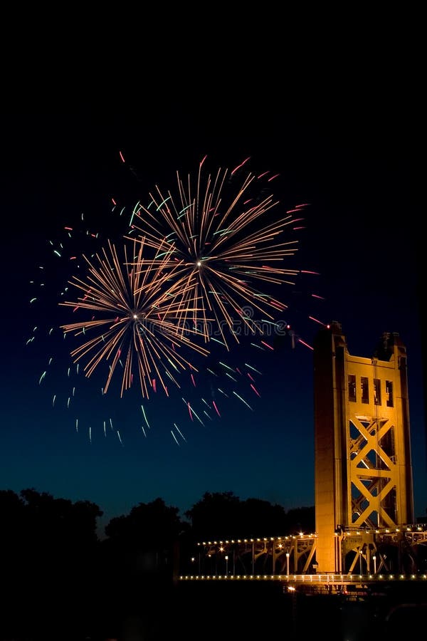 Fireworks Over Golden Bridge Stock Photo - Image of capitol, seasonal ...