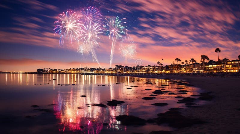 Fireworks Over the Harbor stock image. Image of celebration - 298399001