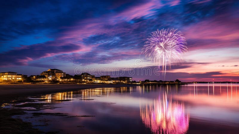 Fireworks Over the Harbor stock photo. Image of vibrant - 298399020