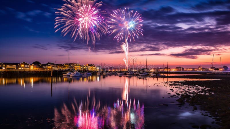 Fireworks Over the Harbor stock photo. Image of extravaganza - 298398564