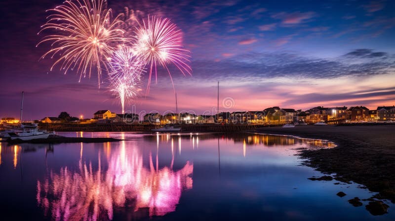 Fireworks Over the Harbor stock photo. Image of show - 298399246