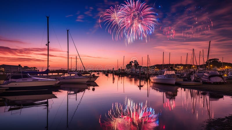 Fireworks Over the Harbor stock illustration. Illustration of ...