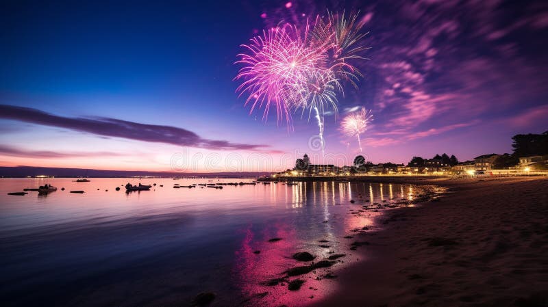 Fireworks Over the Harbor stock illustration. Illustration of ...