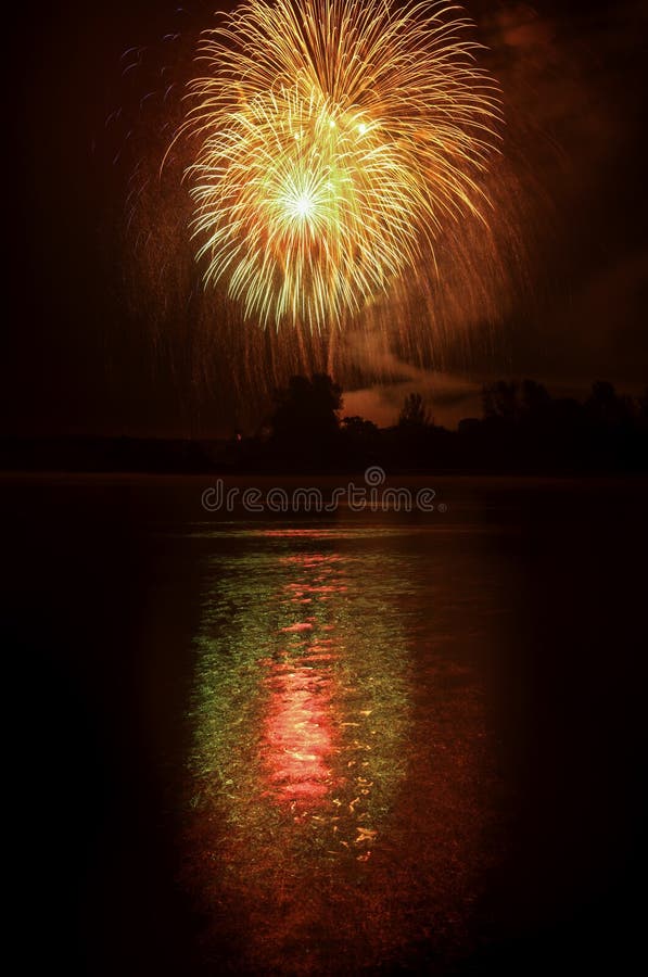 Fireworks over lake stock photo. Image of november, fawkes - 16984304