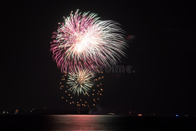 Fireworks Over a Lake stock photo. Image of brand, darkness - 224911532