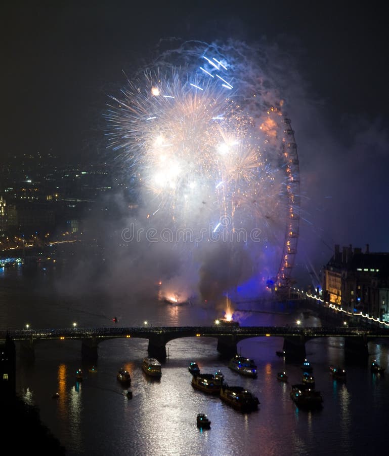 Fireworks Over London Eye and Westminster Editorial Stock Photo - Image ...