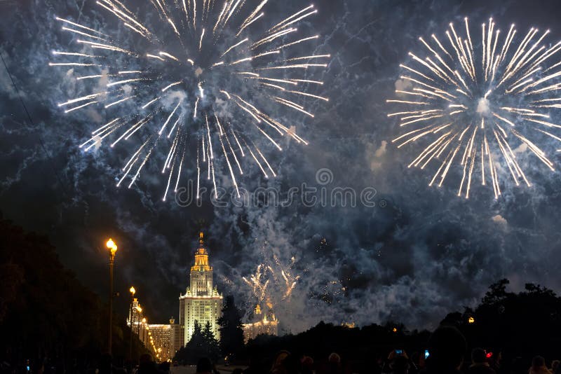 Fireworks Over the Main Building of Moscow State University Stock Image ...