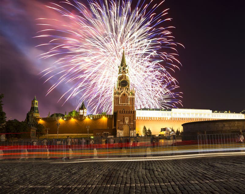 Fireworks Over the Moscow Kremlin, Russia Stock Photo - Image of ...