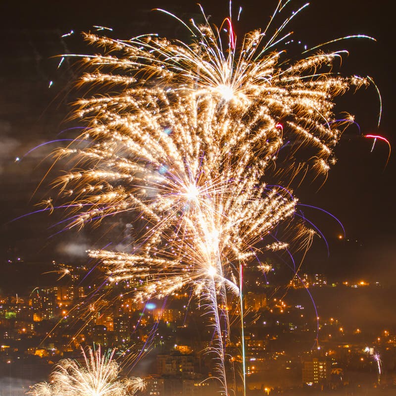 Fireworks Over the Night a Beautiful City Stock Photo - Image of ...