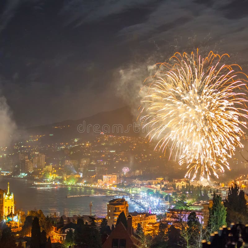 Fireworks Over the Night City Stock Image - Image of desire, star: 49589333
