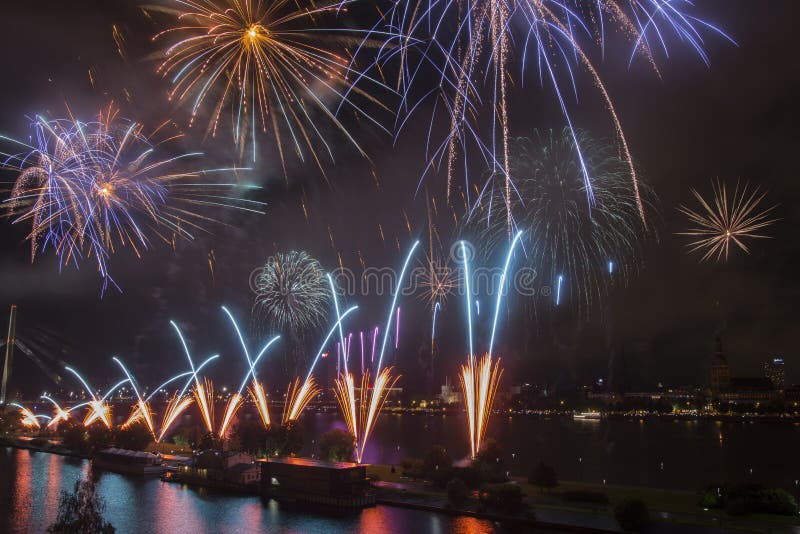 Fireworks over Riga editorial image. Image of fireworks - 75734225
