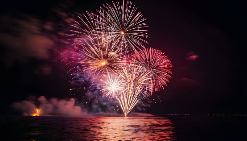 Fireworks over the Sea stock illustration. Illustration of fireworks ...