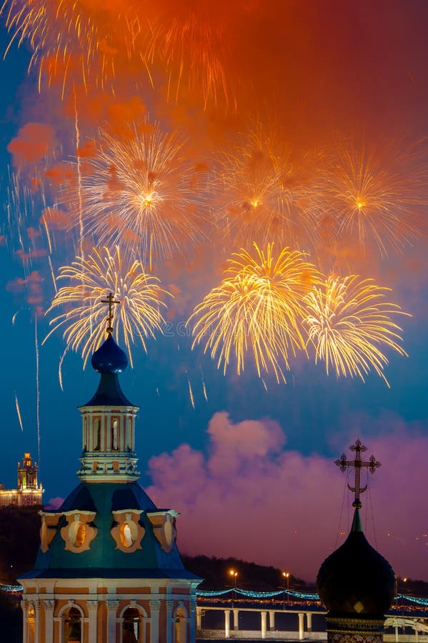 Fireworks Over St. Andrew S Monastery in Front of Moscow State ...