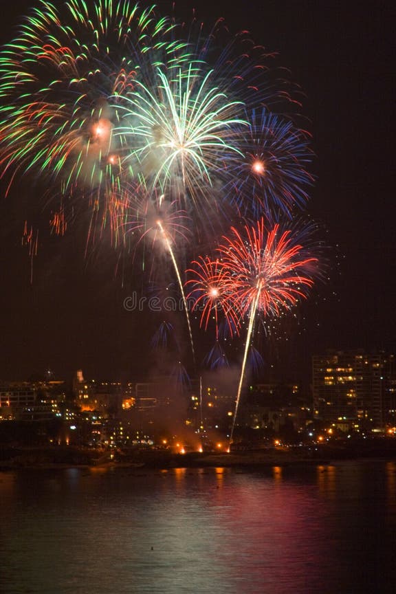 Fireworks over water stock photo. Image of fireworks, patriotism - 1027044