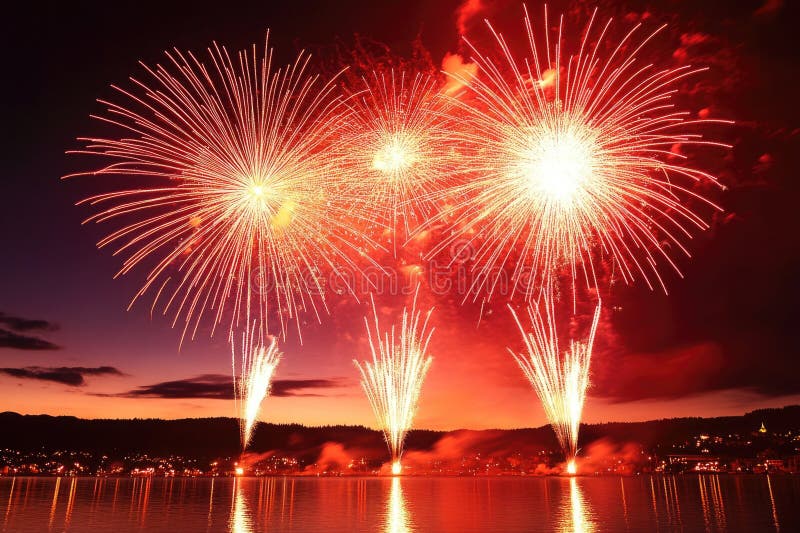 Fireworks Over Water stock image. Image of birthday - 379245637