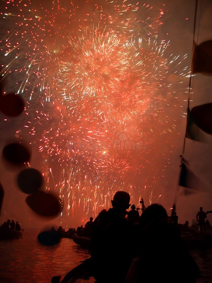 Fireworks Over Water in Venice Stock Image - Image of bright, balloons ...