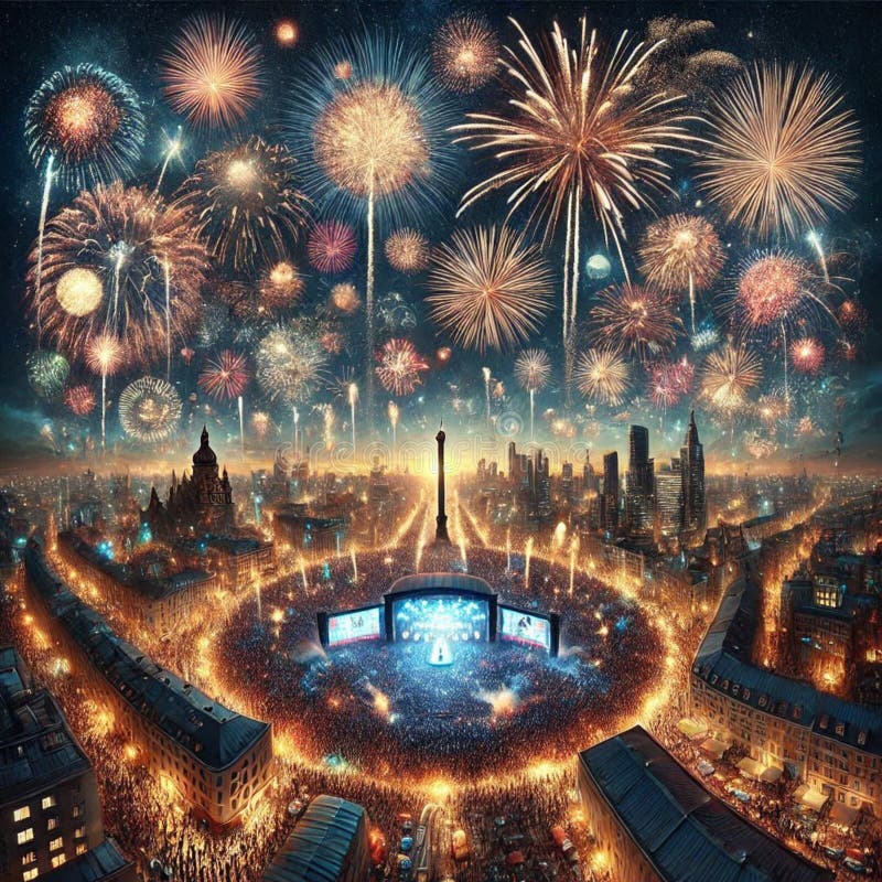 Fireworks in Panoramic View. Colorful Panoramic View of Fireworks Over ...