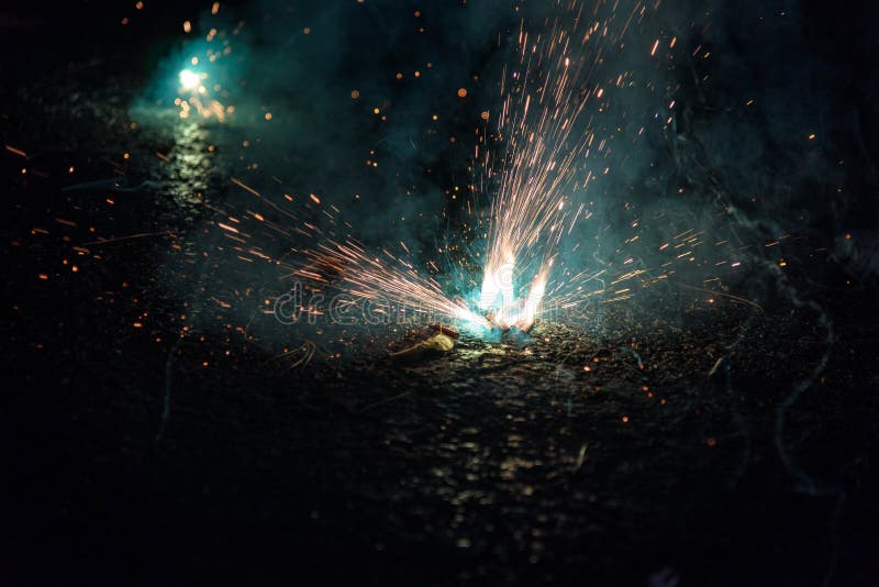 Fireworks in the Parking Lot Stock Photo - Image of fountains ...