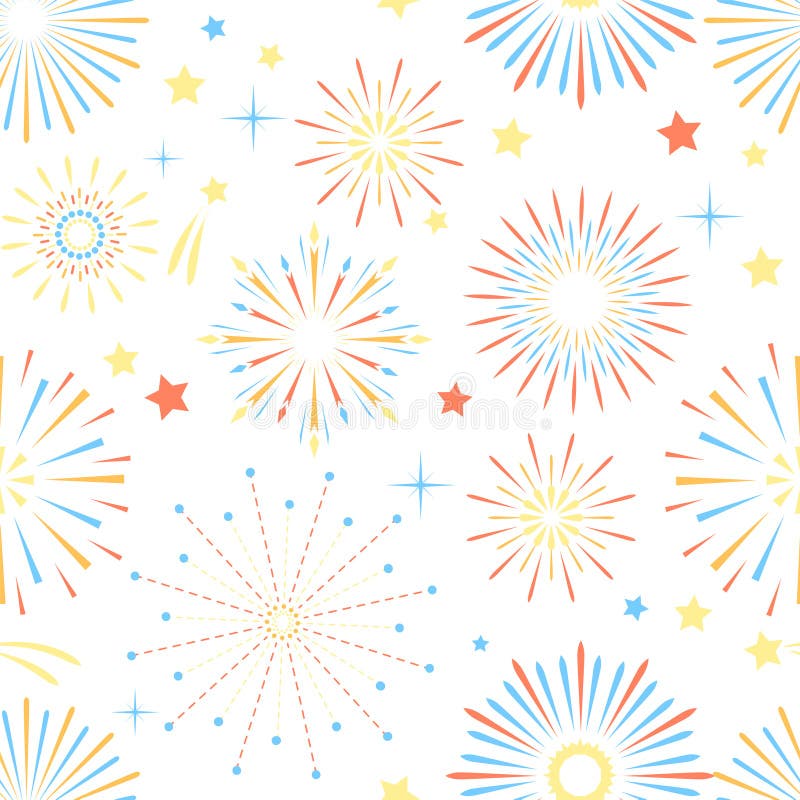 Fireworks Pattern. Festival Color Sparks Seamless Print Stock ...