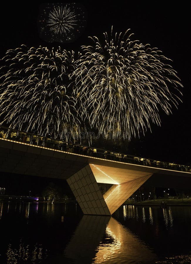 A Lighted Bridge on Singapore River Stock Image - Image of light ...