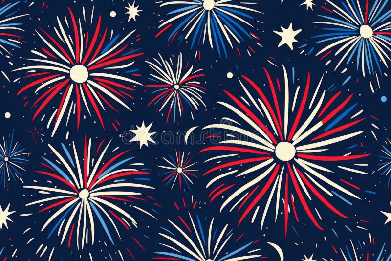 Fireworks in Red, White and Blue Colors Stock Illustration ...