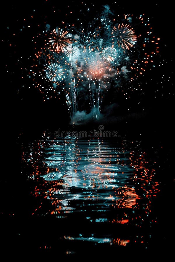 Fireworks Reflected in Water Stock Image - Image of water, night: 374649887