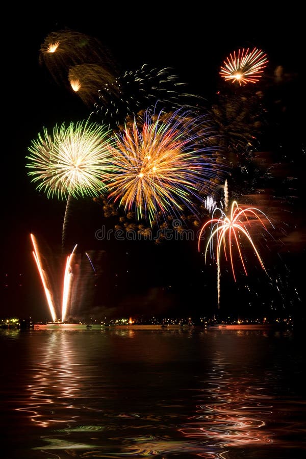 Fireworks and reflections stock photo. Image of happy - 11883628