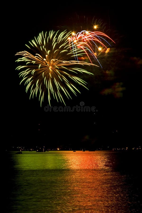 Fireworks with Reflections stock image. Image of display - 20255737