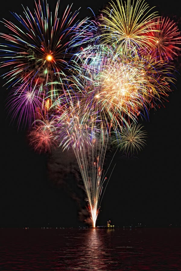 Fireworks with Reflections stock image. Image of display - 20255737
