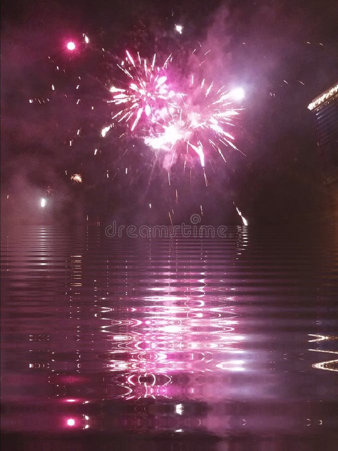 Fireworks Reflex on Water Level Stock Image - Image of night, fireworks ...