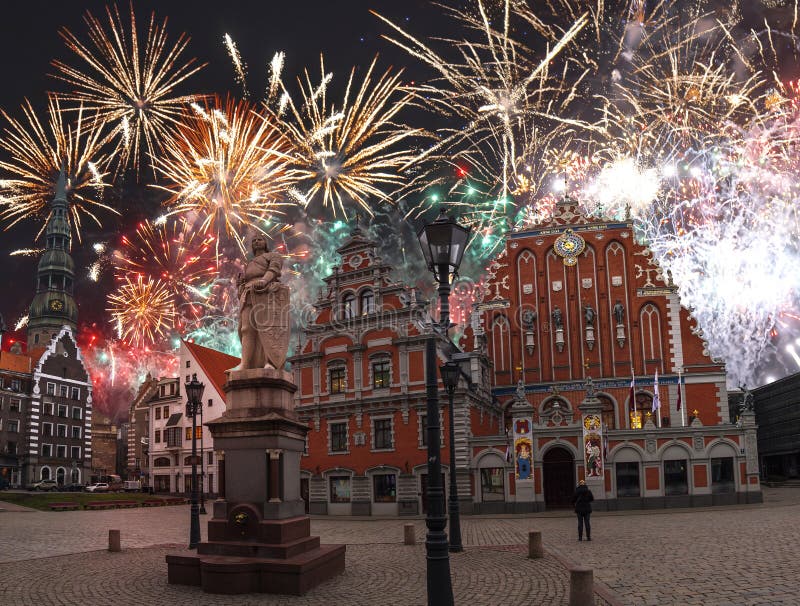 Fireworks in riga stock image. Image of tourism, light - 164706105