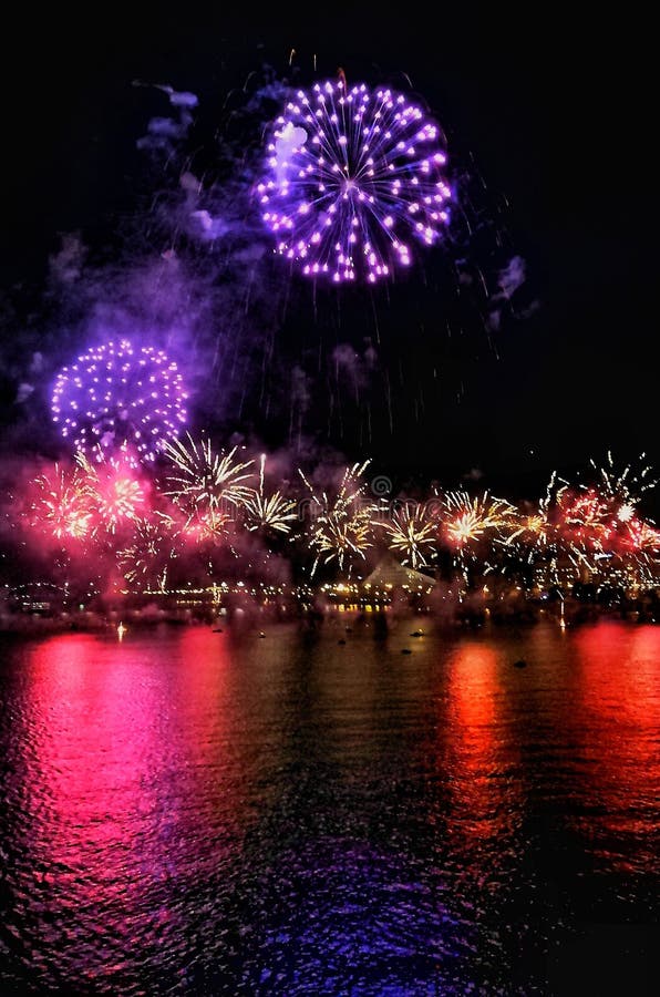 Fireworks in Riga, Latvia stock image. Image of honor - 137924129